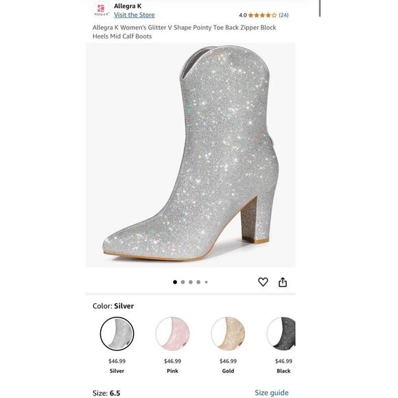 Allegra K | Shoes | Allegrak Womens Glitter V Shape Pointy Toe Boots ...